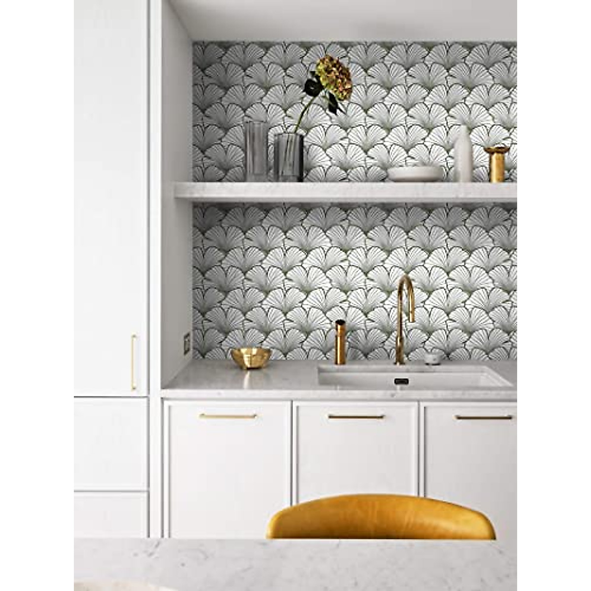 Heroad Brand Green Leaf Wallpaper Peel and Stick Green Ginkgo Leaves Wallpaper Geometry Contact Paper Self Adhesive Boho Thicken Contact Paper for Cabinets Removable Waterproof Vinyl 15.5"x196"