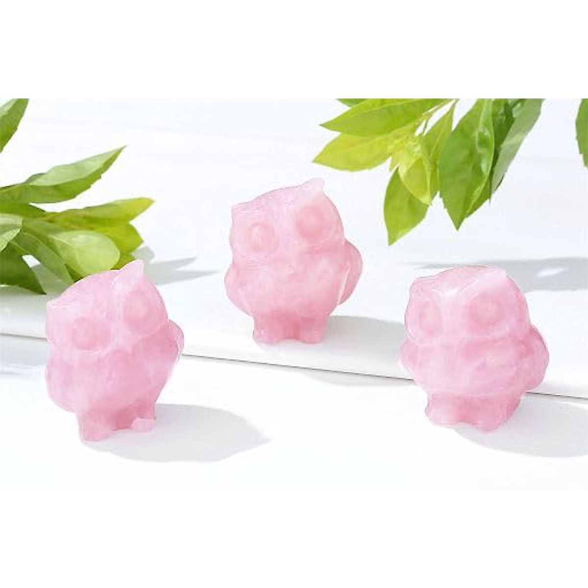 YATOJUZI Owl Decor Rose Quartz Natural Healing Crystals Stones Pink Cute Decors Owls Statues Figurines Sculpture Hand-Carved Gemstones Energy Reiki Home Room Office Desk Decoration Gifts for Women Men