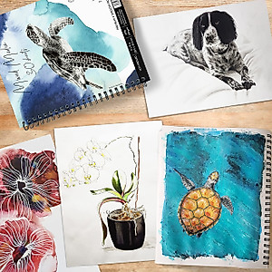 Mixed Media Pad Sketchbook - 2pk of 30 Sheets 9x12" - 60 Total 140lb/300gsm - Smooth Hot Pressed Watercolor Paper - Art Journal Spiral Bound Sketchpad - for Watercolor Paint, Acrylic, Pen, Pencil