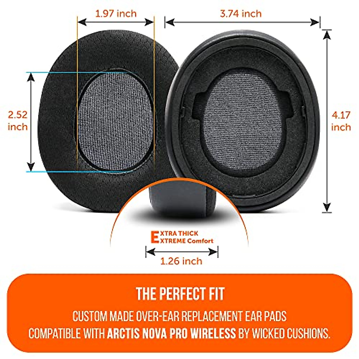 WC Freeze Nova Pro Wireless -  Hybrid Fabric Cooling Gel Replacement Earpads for Steelseries Arctis Nova Pro Wireless by Wicked Cushions, Improved Durability, Thickness & Sound Isolation | Black