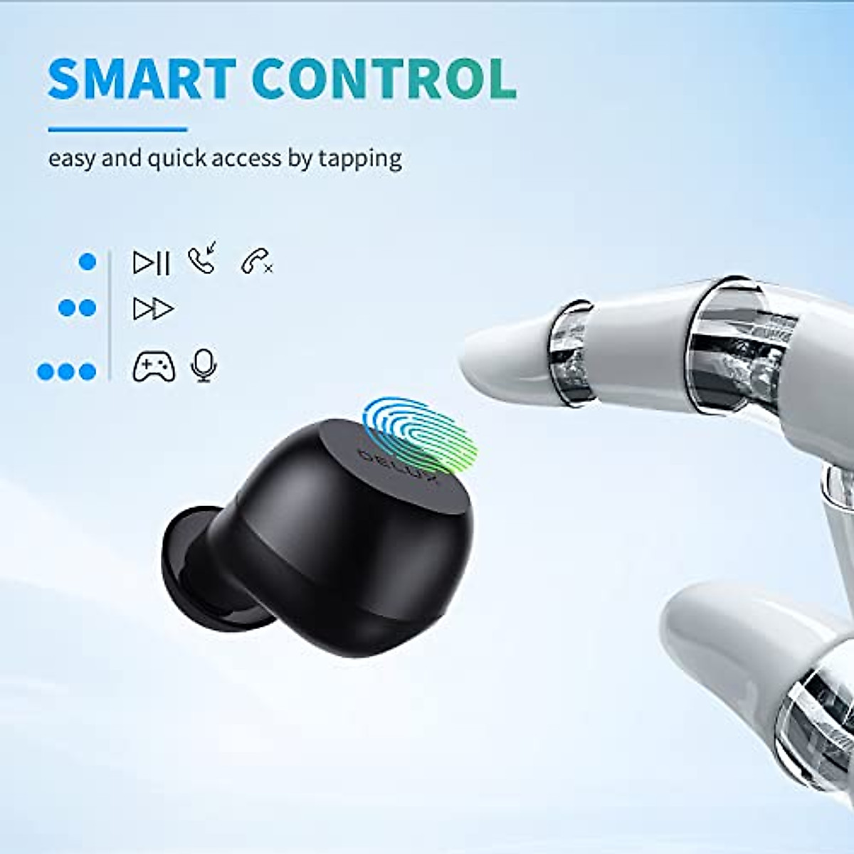 DeLUX True Wireless Earbuds, Dual Mode in-Ear Headphones with BT 5.0, Wireless Charging Case, 30 Hrs Playtime, IPX5 Waterproof, Built-in Mic, Immersive Deep Bass, Touch Control(DT3-Black)