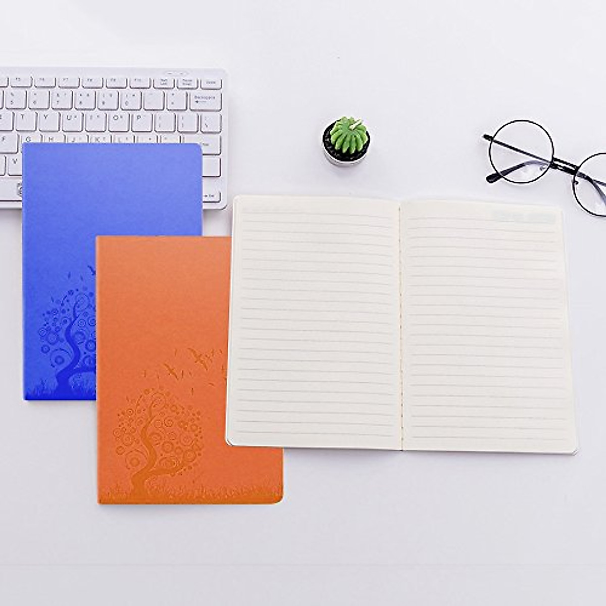 KEVXT B6 Size PU Leather Writing Journal, Notebook Notepad Journal Bulk Pack, Wide Ruled Journal for Students,Size: 4.9" X 6.9" 64 Sheet/128 Pages(Set of 4,Random Color)