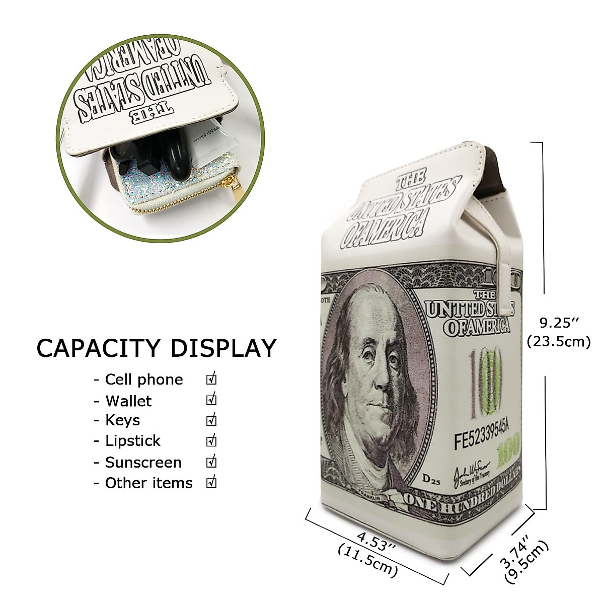 Aovtero Dollar Bill Box Bag Crossbody Purse for Women Girl Shoulder Bags Pu Leather (Green)