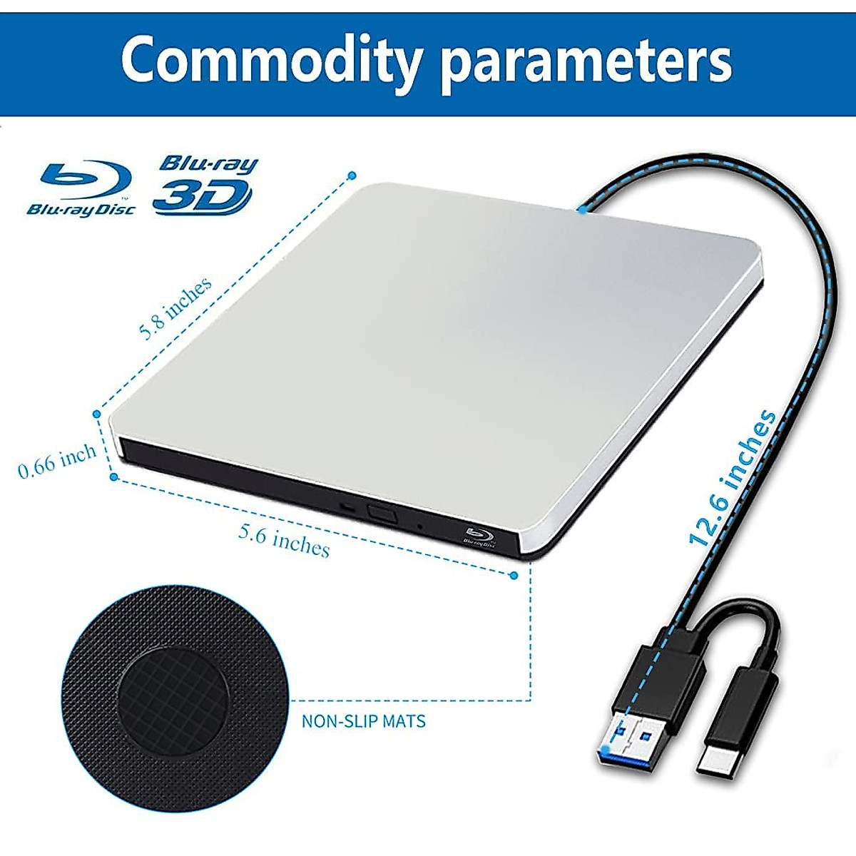 Dainty External Compatible with Read BD DVD CD Drive Portable 3D