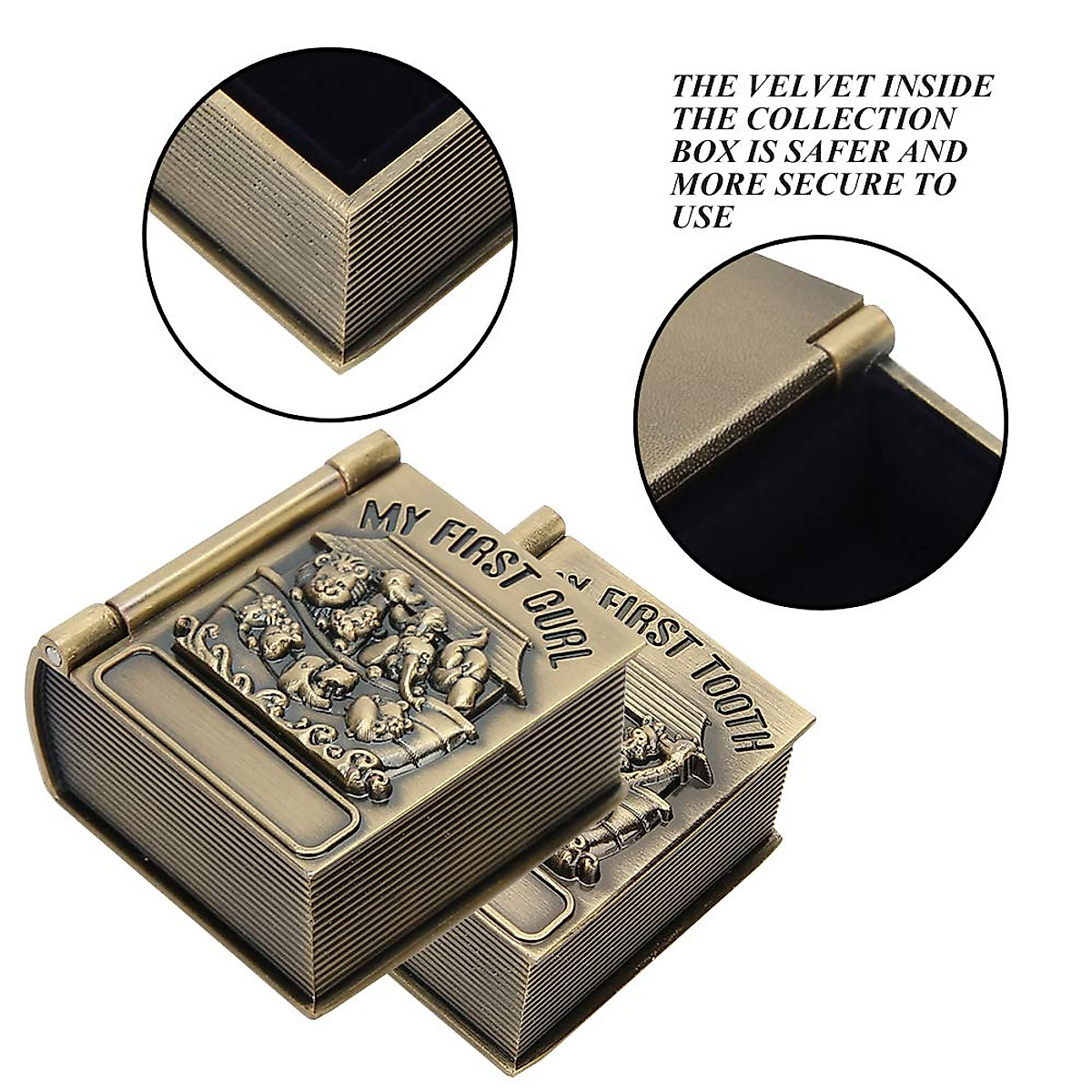 Agatige 2pcs Baby Tooth Fairy Box, Baby First Tooth and Curl Keepsake Box Tooth Holder Book Shaped Trinket Box Gift Box for Child Kids