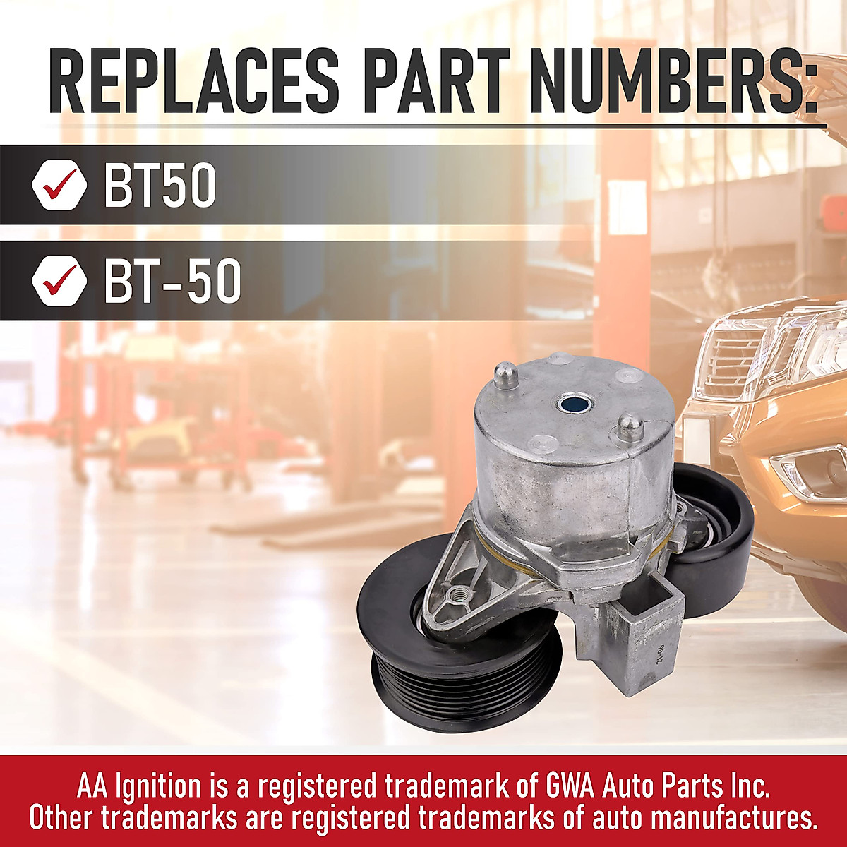 Automatic Serpentine Belt Tensioner Pulley Assembly - Replaces BT50, BT-50 - Compatible with Ford Vehicles - 1997-2003 - E-350 Club Wagon, Econoline, Excursion, F-250 Super Duty - 7.3L V8 Diesel