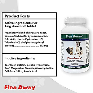Flea Away All Natural Supplement for Fleas, Ticks, and Mosquitos Prevention for Dogs and Cats, 100 Chewable Tablets, 3 Pack