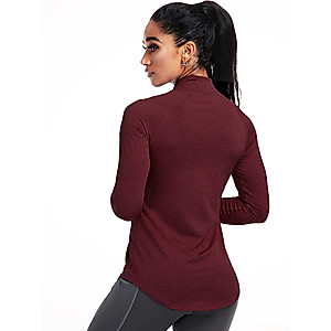 CADMUS Workout Shirts Women's Long Sleeve Running Athletic Hiking Shirts, 3 Pack, Black & Red & Navy Blue, L