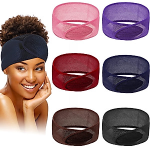 Giegxin 6 Pieces Foam Mesh Wrap African-style Hairbands for Women - Bath, Yoga, Makeup, Spa, Sleeping, Fitness, Travel, Breathable Non-Slip with Adjustable Tape, Multicolored