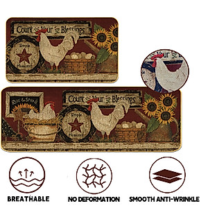 DXSHCG Farmhouse Decorative Kitchen Rugs and Mats Set of 2, Farm Rooster Non-Slip Kitchen Mats,Seasonal Holiday Party Sets Washable Low-Profile Floor Mats - 17x29 and 17x47 Inch
