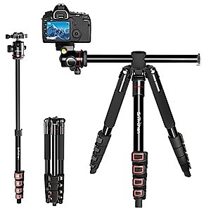 Portable and Stable Smvchen 70" Axis Horizontal Tripod Monopod for DSLR Cameras and Phone with 360°Ball Head and Rotatable Center Column 5-Section Aluminum Alloy Tripod Max. Load Capacity 10kg(Red)