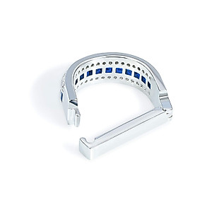 Mens Tie Ring Tie Clasp Necktie Clips Holder Bar Accessories for Necktie Gold Silver Tone (Silver Square Blue CZ)