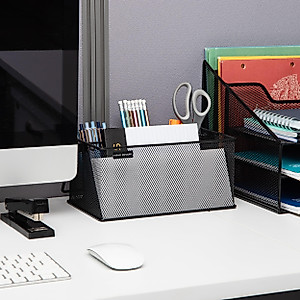 Mind Reader Storage Basket Organizer, Utensil Holder, Forks, Spoons, Knives, Napkins, Perfect for Desk Supplies, Pencil, Pens, Staples, Black, 4 Compartments