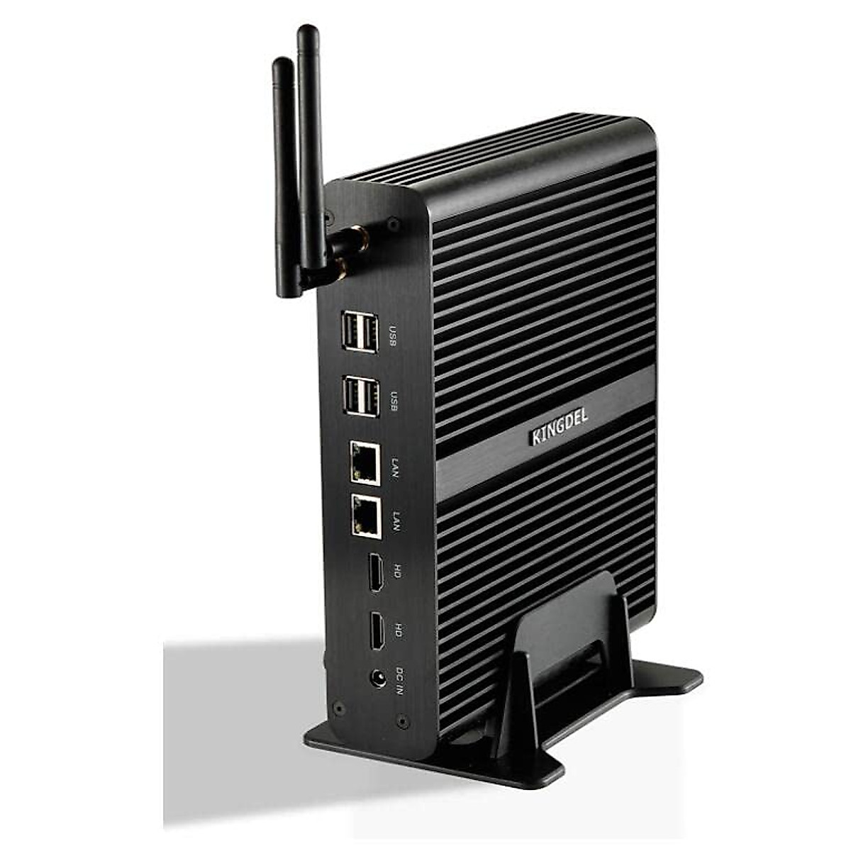 KINGDEL Fanless Mini Desktop Computer, Mini PC with Intel i7 CPU, 16GB RAM, 512GB SSD, 2xHD Ports, 2xLAN, All Metal Body, W-11 Pro