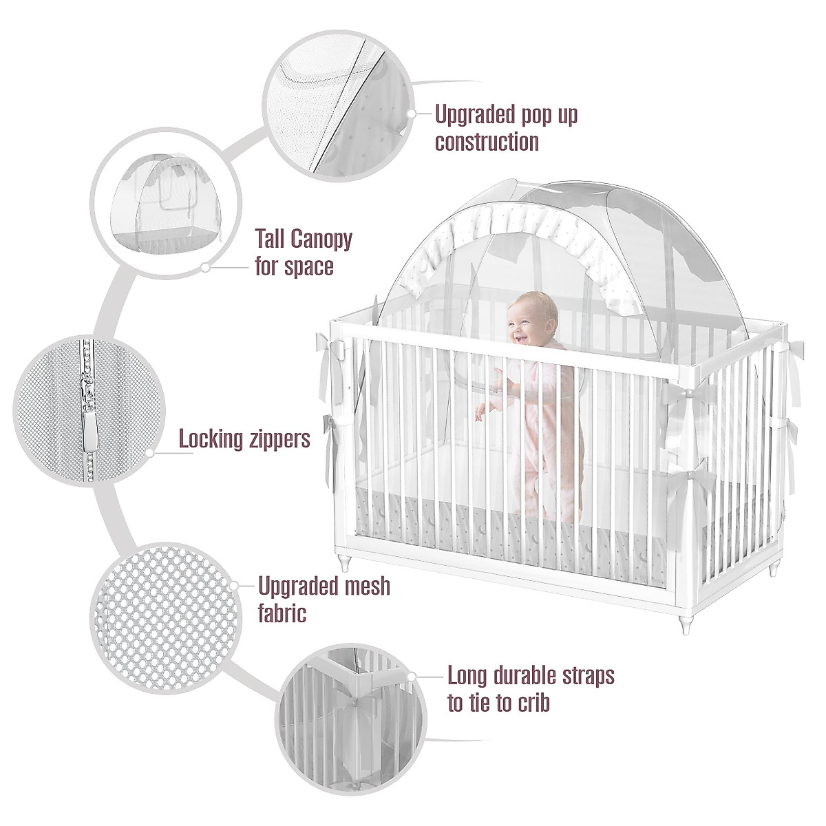 Baby Crib Tent, Canopy Tents to Keep Toddler in, Babies Cribs Nets, 48" X 26" X 57", White, Mesh, Pop-up Safety Net, Babycrib Mosquito Netting, Bed Cover for Climbing Out, Climbers, Boys | Houseables