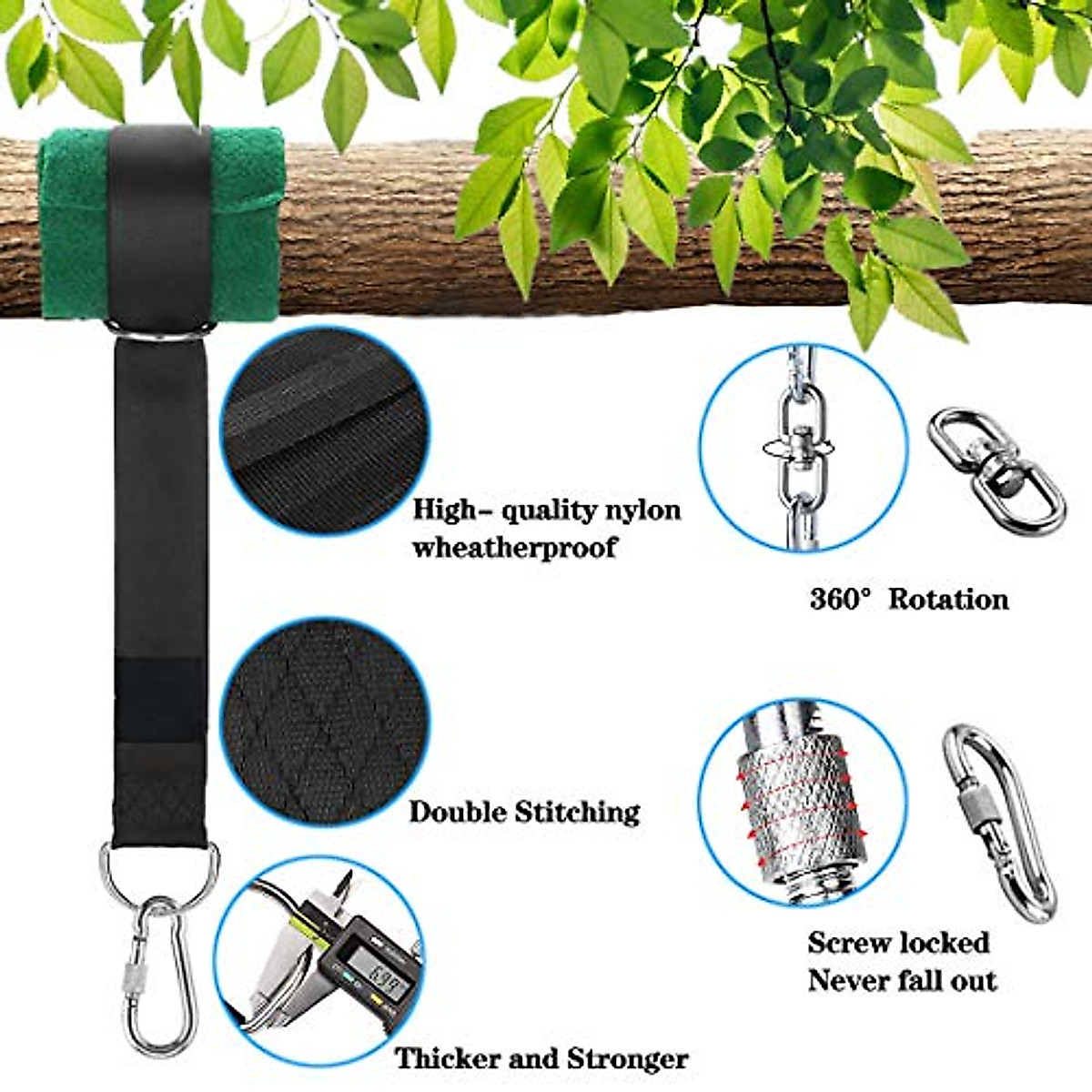 Tree Swing Hanging Straps Kit 10ft, MTZRFLL Heavy Duty Hammock Straps with Carabiner and Spinner, Holds 2200 lbs, Perfect for Hammocks and Any Swings, Easy to Carry and Install