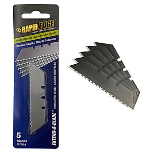 Rapid Edge 1-Pack Double-Length Utility Knife Blades, Serrated Edge Utility Blade, 5 Blade Refills