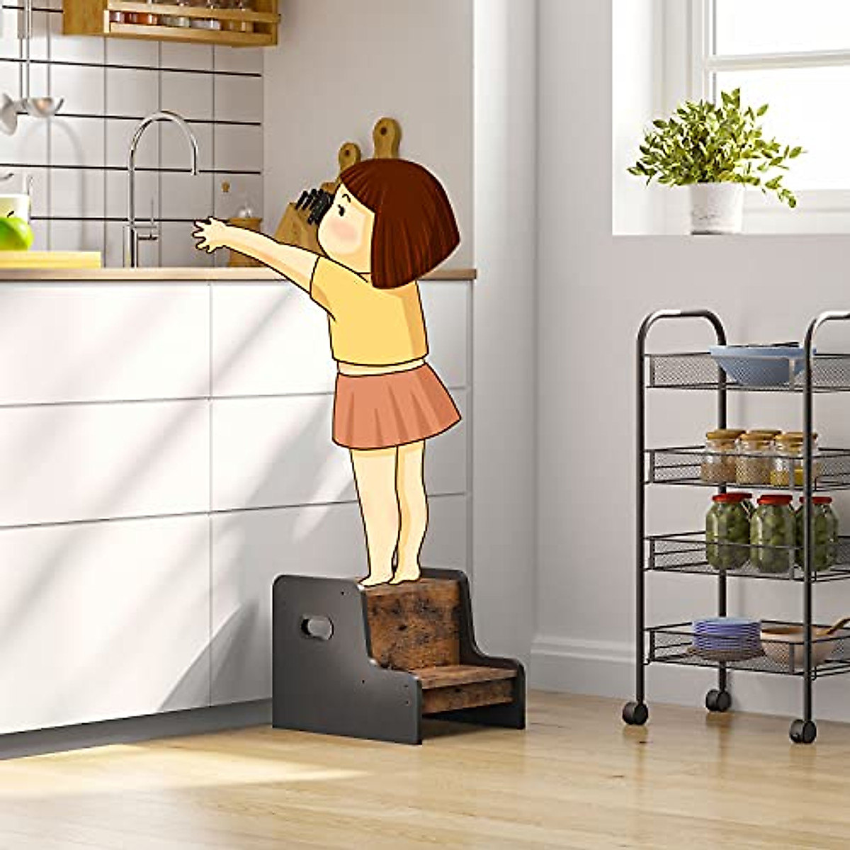 HOOBRO Step Stool for Kids, Two Step Toddler's Stool, Kids Potty Training Stool with Handles, Non-Slip Pads for Safety, Easy to Move, for Sink, Bathroom, Bedroom