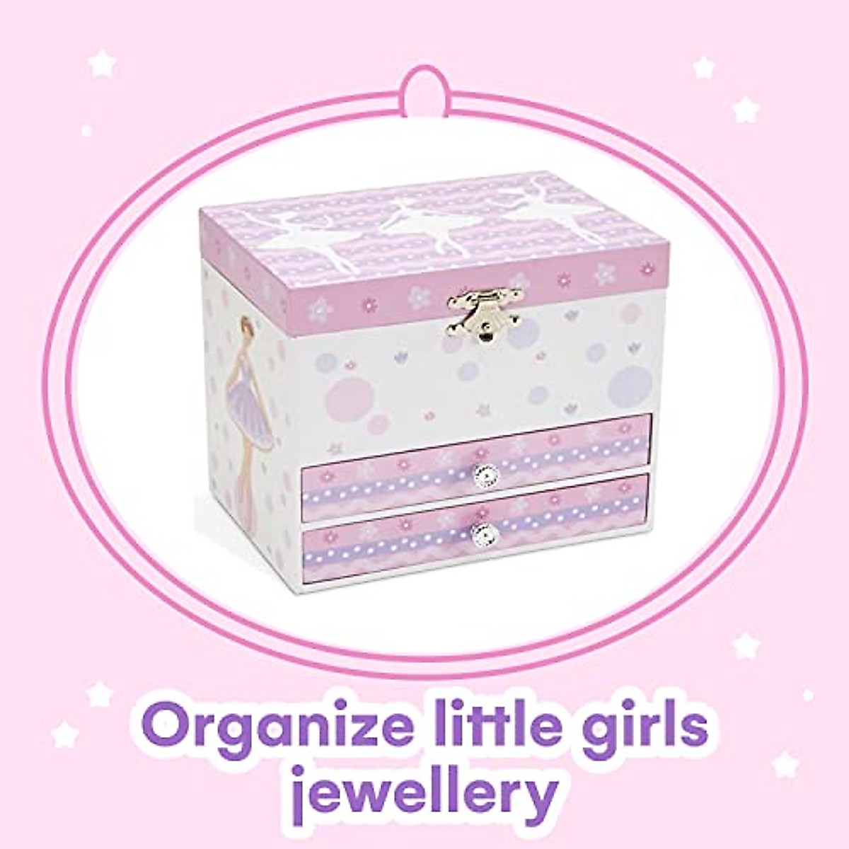 Jewelkeeper White and Purple Ballerina Musical Jewelry Box with 2 Pullout Drawers, Swan Lake Tune