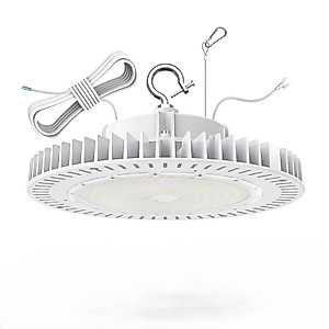 200W LED UFO High Bay Light, White, 5000K, 100-277VAC, Commercial Bay Lighting, 0-10V Dimmable, Industrial High Bay, LED UFO Light for Warehouse, Shop, Barn, Garage UL/cUL and DLC Listed