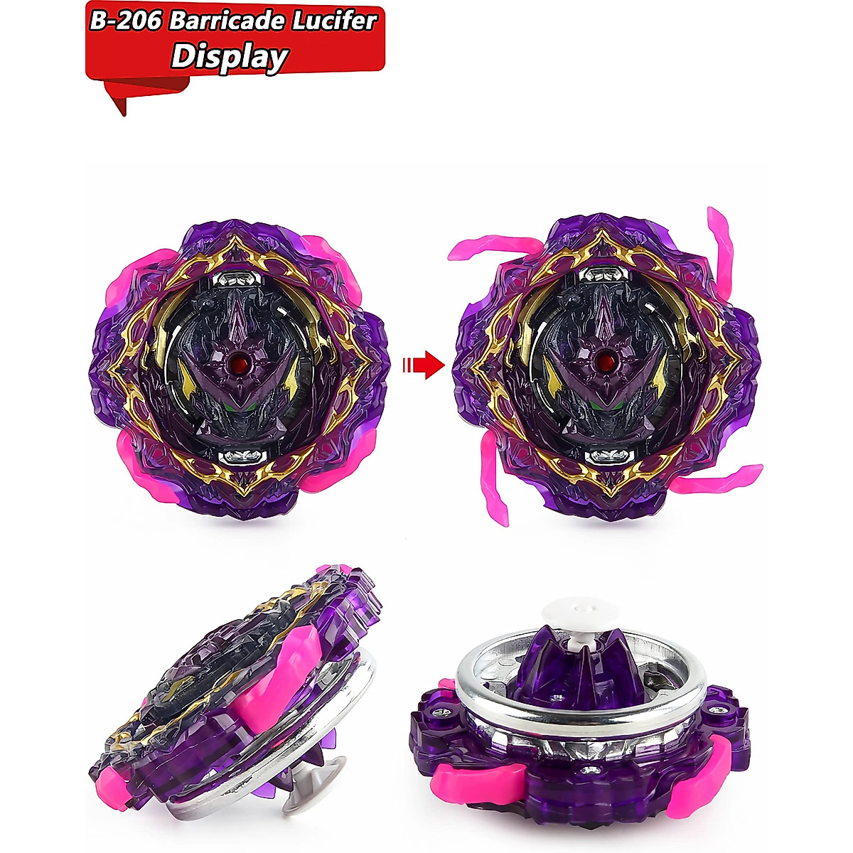 Desamvap Bey Battling Tops Burst B-206 Barricade Lucifer Illegal Bearing Mobius-10 with Sword Launcher Battle Game Set Right Spin DB Dynamite Layer System, Toys Gifts for Kids Children Boys