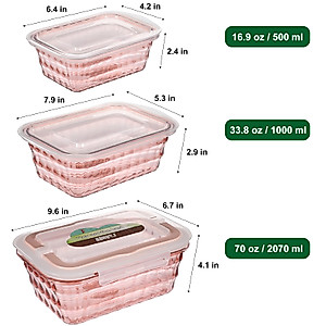 Taiuloo Set of 3 Food Storage Container, BPA Free Salad Bowls with Lids, Salad Lunch Container To Go with Handle, Plastic Meal Prep Storage Containers for Snacks, Fruits, Pink