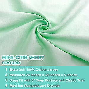 TL Care Fitted Mini Crib Sheet 24" x 38", Soft Breathable Neutral 100% Cotton Jersey Portable Sheet, Mint, for Boys and Girls, Fits Most Pack N Play and Mini Crib Mattresses