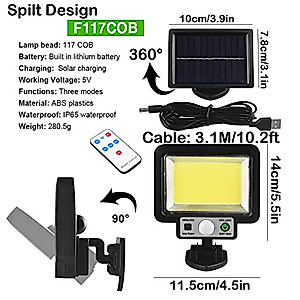 HD HARUDONE Motion Sensor Solar Lights for Indoor or Outside, 2 Pack Bright COB LED with Remote Control, 3 Mode, Waterproof Wired Security Solar Powered Flood Lights for Yard, Garage, Garden, Shed