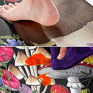 FNLNDO Mushroom Kitchen Rugs and Mats Green Mushroom Kitchen Decor Anti Fatigue Kitchen Floor Mat Set of 2 Non-Skid Washable Kitchen Runner Rug for Kitchen Sink Laundry
