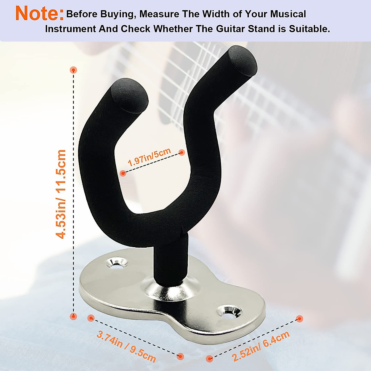 Depointer DEPOINTER Guitar Wall Mount Hanger 3-Pack,Metal Guitar Hanger, Guitar Bracket with Protective Sponge, Guitar Holder Stand Suitable for Bass/Guitar/Banjo/Ukulele- Silver