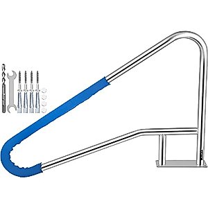 VEVOR Pool Rail 54x36 Pool Railing 304 Stainless Steel 250LBS Load Capacity Silver Rustproof Pool Handrail Humanized Swimming Pool Handrail with Blue Grip Cover & M8 Drill Bit & Self-Taping Screws