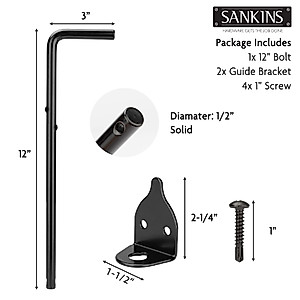 SANKINS 12" Cane Bolt Drop Rod Heavy Duty Gate Hardware Black Solid Steel Gate Ground Latch for Wood PVC Vinyl Metal Gates Fences Doors, Holding Gate to The Ground (1Pack)