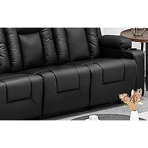 COMHOMA Leather Recliner Chair Modern Rocker with Heated Massage Ergonomic Lounge 360 Degree Swivel Single Sofa Seat with Drink Holders Living Room Chair Single (Black)