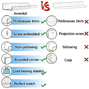 Avveckel Acrylic Shelves, Clear Shelves, 5 Set Different Sizes Acrylic Shelf Floating Clear Shelves for Wall Wall Décor Storage Bedroom, Living Room, Bathroom, Kitchen, Small Farmhouse