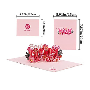 Sharonlily Floral Pop-Up Card - I Love You Mom, Mother's Day, 7.87"x5.91"x0.2"