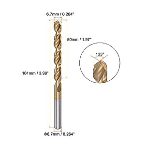 HARFINGTON Twist Drill Bit 6.7mm Titanium Coated (HSS-E) M42 High Speed Steel 8% Cobalt Straight Shank for Stainless Steel Aluminum Alloy Metal