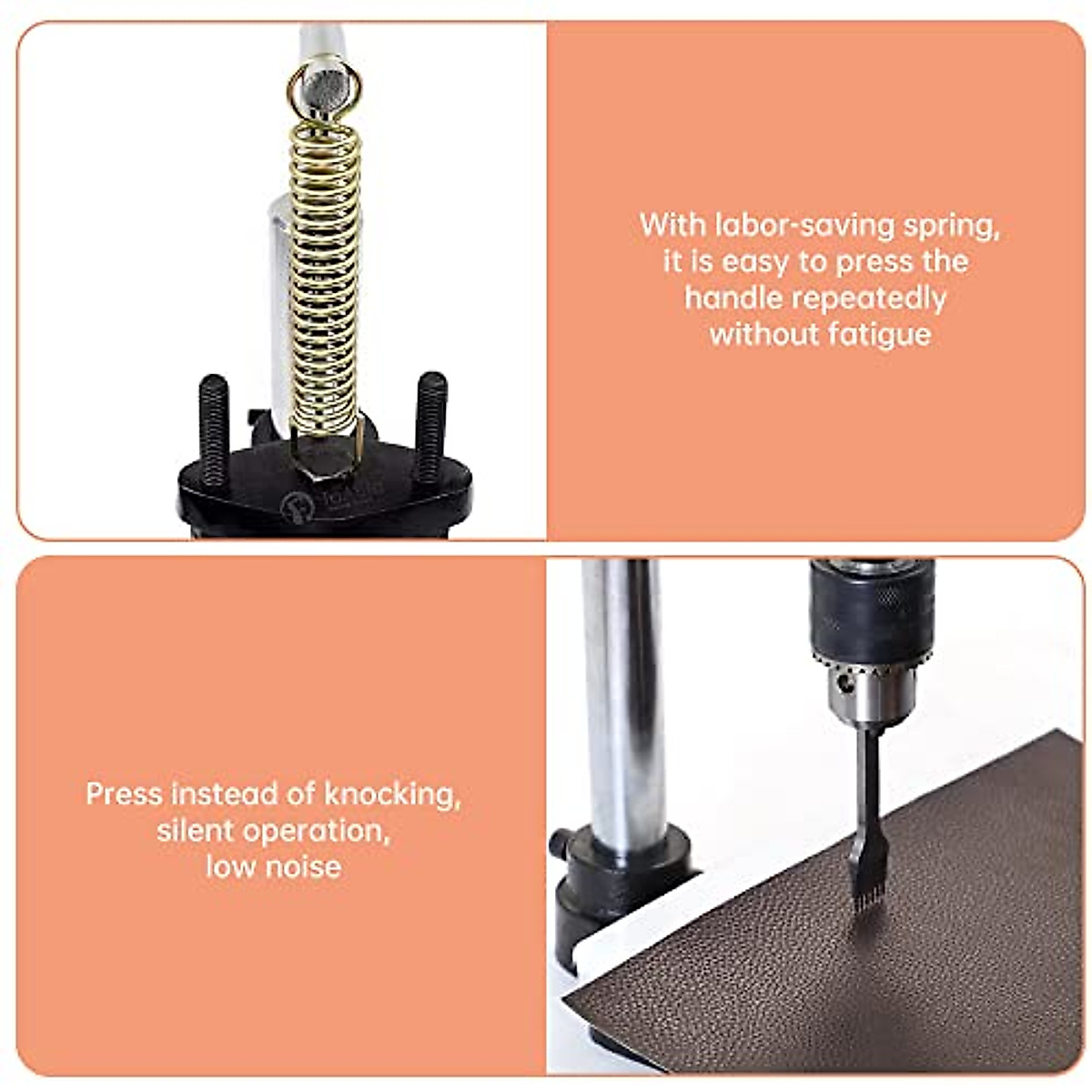 Leather Hole Puncher Hand Punching Machine Manual Press Puncher Punch Tools for DIY Leather Craft Punching Holes (with Chuck, PP Plate and Aluminum Plate) (Style D)