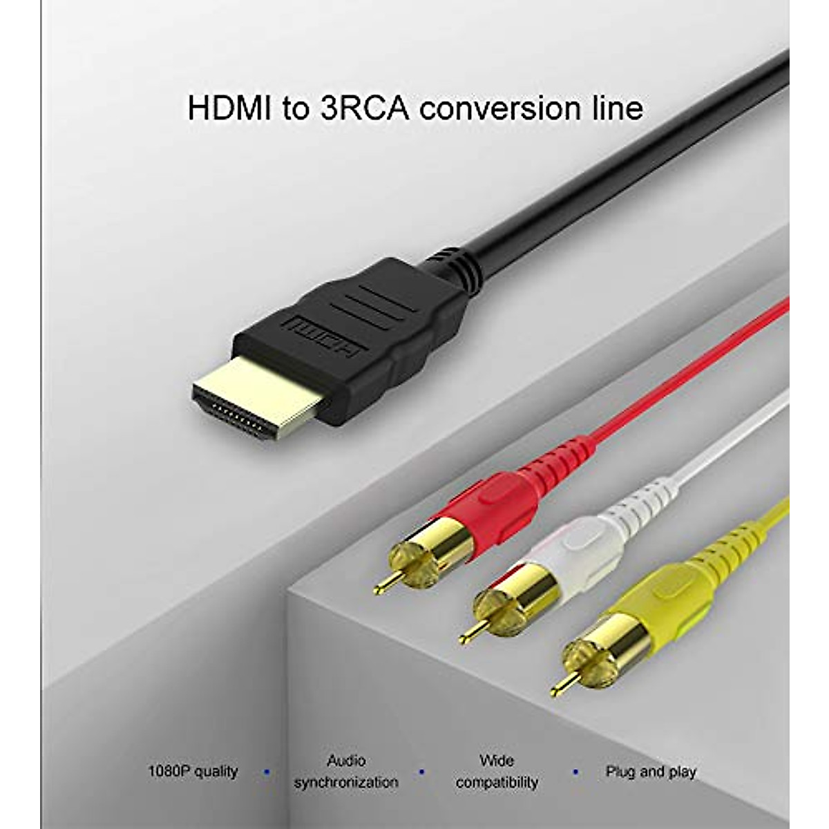 HDMI to RCA Cable,1080P HDMI Male to 3rca Video Audio AV Composite Male M/M Connector Adapter Cable Cord Transmitter(NO Signal Conversion Function), One-Way Transmission from HDMI to RCA for TV HDTV
