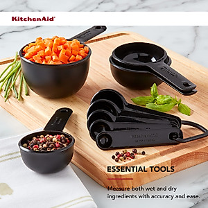 KitchenAid Universal Easy To Read Measuring Cup and Spoon Set with Soft Grip Handle for Maximum Control, Hang Hole and Nesting For Easy Storage, Dishwasher Safe, 9 Piece, Black