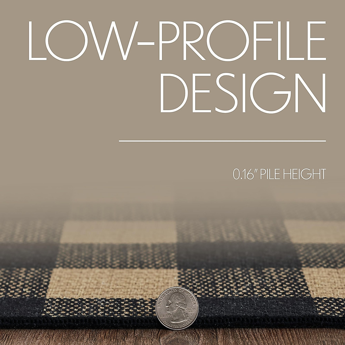 VHC Brands Black Check Indoor Rug Rect 17x48, Polyester Area Rug, Accent Rug, Floor Decor, Black Check Collection, Rectangle 17x48, Country Black