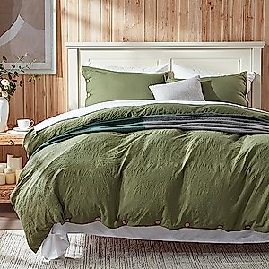 Anluoer Duvet Cover Twin Size,Olive Green Duvet Cover Set with Buttons Closure, Ultra Soft Washed Microfiber Bedding Comforter Cover with 1 Pillowcases for All Season(68x90 inches, 2 Pieces)
