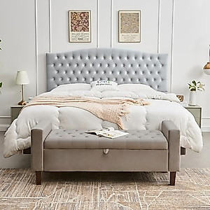 Befurtori King Headboard Only, Upholstered Headboard King for Adjustable Bed Velvet Tufted Cal King Size Wall Mounted Headboard with Solid Wood Legs Head Board, Gray