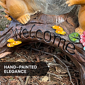 VP Home Enchanted Welcome Squirrels Solar Powered LED Outdoor Decor Garden Light with Crackled Glass Globe Welcome Squirrel Statues Outdoor Bird Decor Figurine Decor for Outside Patio, Yard, Lawn