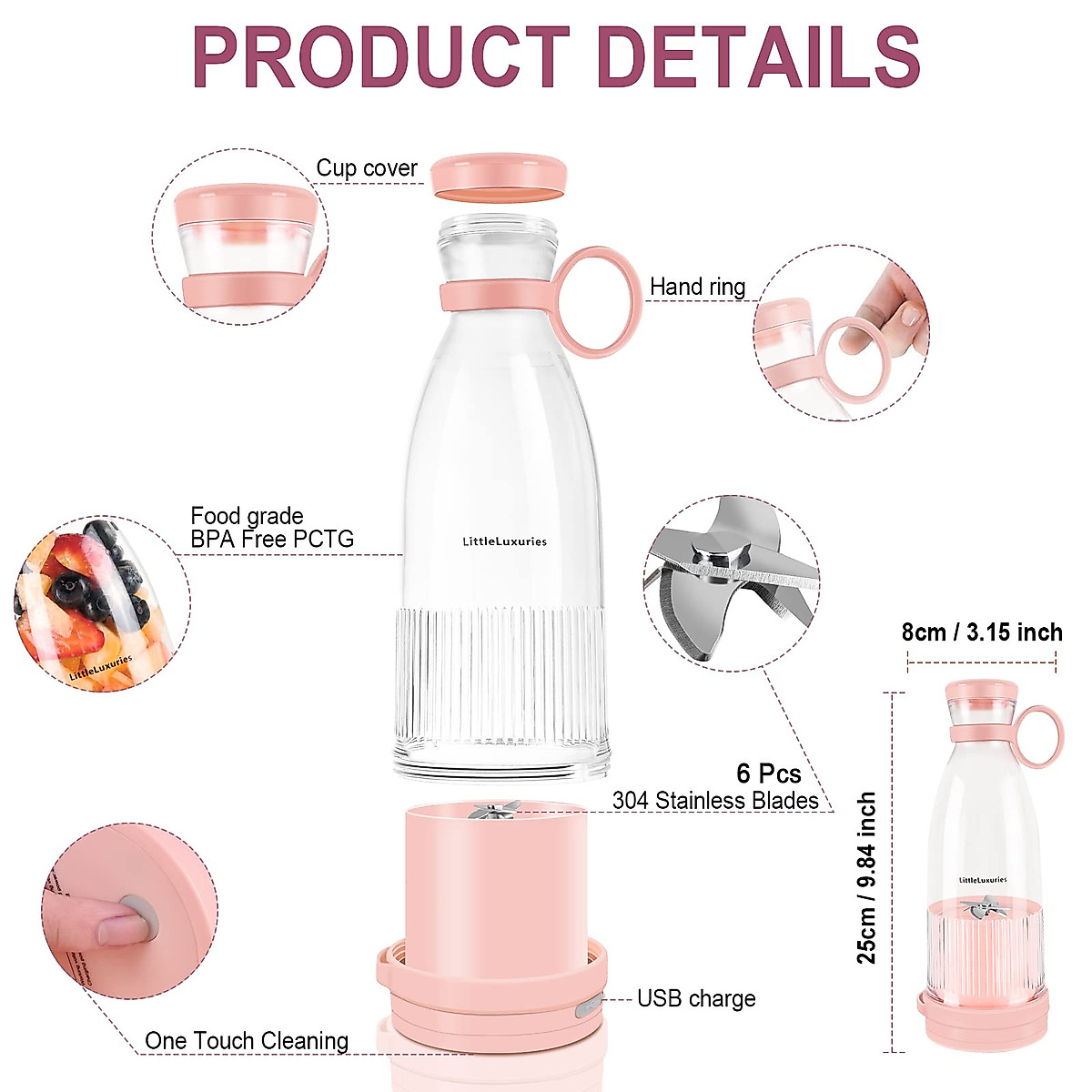 LittleLuxuries Portable Manual Food Blender, Pink