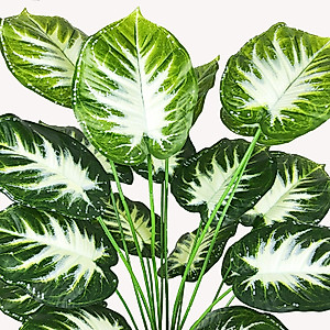 Rozwkeo Artificial Plants Fake Turtle Tree Leaves with Stems 29" Tall Faux Palm Tree Large Monstera Leaf Imitation Frond Tropical Plant Greenery Floral Jungle Party Indoor Outdoor Garden Decoration