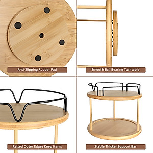 simesove Lazy Susan 2 Tier Turntable 10inch Bamboo Spinning Spice Rack Holder Kitchen Cabinet Countertop Organizer 360 Degree Turntable for Turning Table