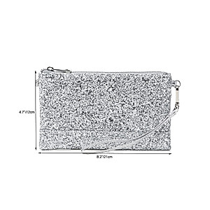 LAM GALLERY Sparkling Glitter Evening Clutch Silver Bride Purse for Wedding Bling Clutch Handbag for Party - Silver Shoulder Style