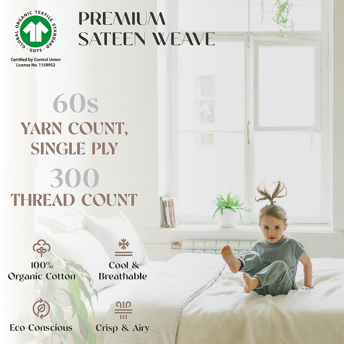 Carressa Linen 100% Organic Cotton Sheet Set King Size - 4 Piece Organic Sheets for King Bed, Soft, Crisp, Cooling Sateen Weave, Breathable Hotel Quality 16" Deep Pocket Bedsheet Set (Taupe)