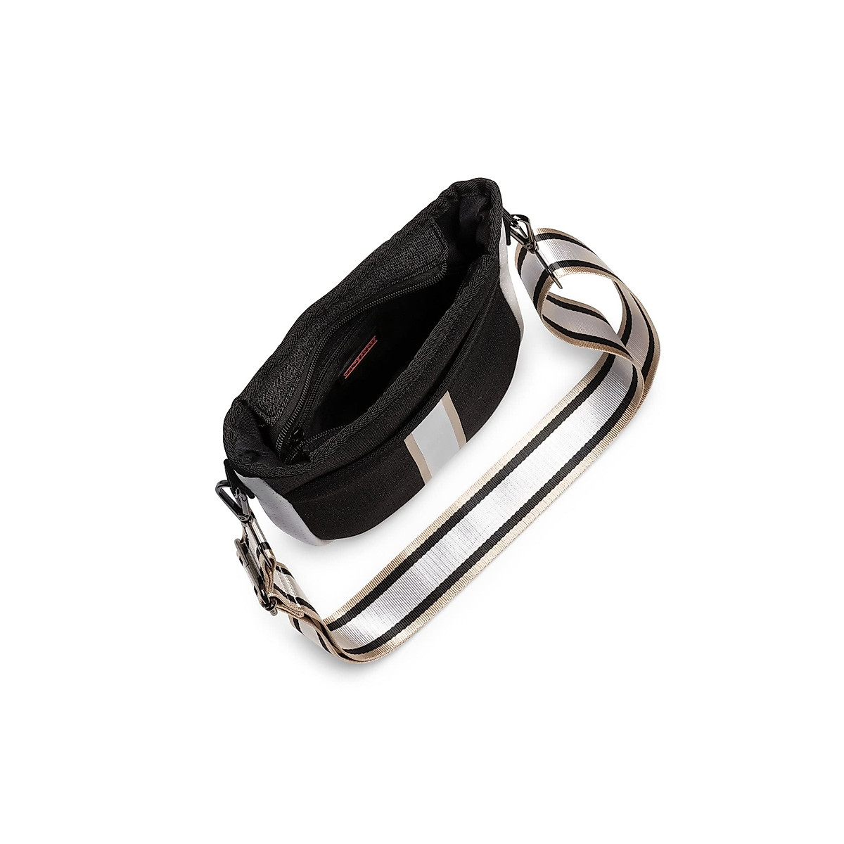 Haute Shore - Jeri Bravo Crossbody Tote, Black Denim W/Rosegold & White Stripe