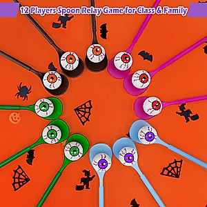 AMENON 12 Player Halloween Games, 12 Halloween Eyeball Egg & 12 Spoon Race Game for Kids Adults, Halloween Party Favors Supplies, Halloween Party Game Toys Outdoor Classroom Carnival Games Treats Gift